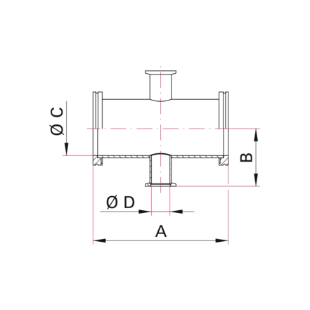 Cross Reducing 4-way DN100 ISO-K to DN25-KF Stainless Steel 304