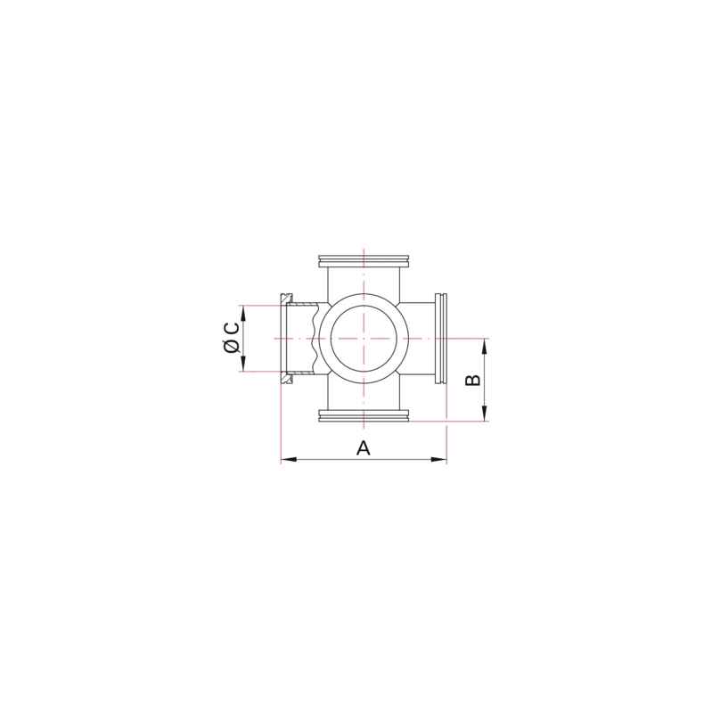 ISO-K Cross Equal 6-way DN250 Stainless Steel 304