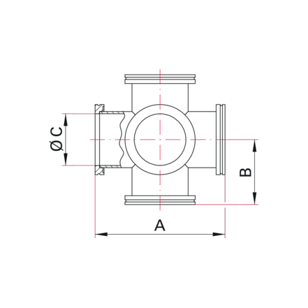 ISO-K Cross Equal 6-way DN250 Stainless Steel 304